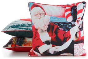 VÁNOČNÍ DEKORAČNÍ POVLAK NA POLŠTÁŘ SANTA2 45X45 CM VZOROVANÁ