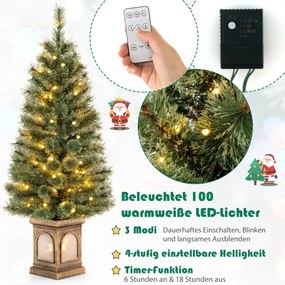 Costway 120 cm Umělý vánoční stromek v květináči se světly a světly, časovačem