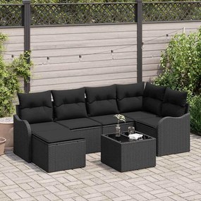 Sada zahradních pohovek s polštářem 7 pcs Černá Poly ratan 3345783