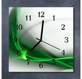 Nástěnné hodiny obrazové na skle - Abstrakt zelený III