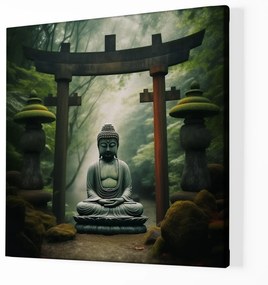 Obraz na plátně - Socha buddhy v bráně Torii FeelHappy.cz Velikost obrazu: 80 x 80 cm