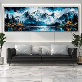 Obraz na plátně - Tyrkysové odrazy hor na hladině Inne Sea FeelHappy.cz Velikost obrazu (šířka x výška): 180 x 60 cm