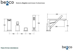 BESCO 4 - otvorová vanová baterie ASPIRA grafitová s příslušenstvím  - BABWA4GR