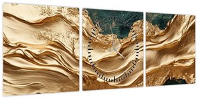 Obraz - Zelená abstrakce se zlatem II. (s hodinami) (90x30 cm)
