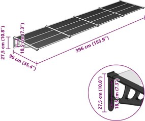 Vchodová stříška černá a průhledná 396 x 90 cm polykarbonát 153689