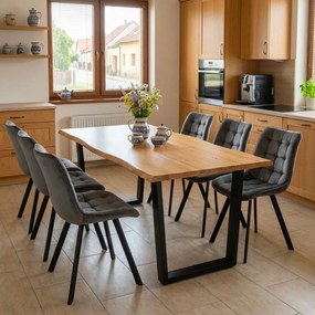Vikio Jídelní set pro 6 osob 180x90 cm dub noha U šedá židle VJS158-6S-S