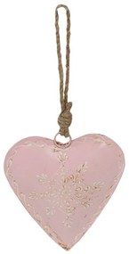 Růžové závěsné kovové srdce se zdovením Heartic - 18*2*18 cm
