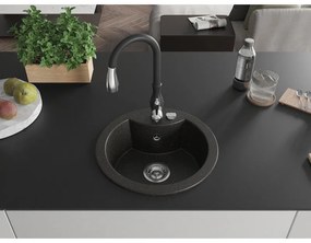 Mexen Diego, 1-komorový granitový dřez 488x488x167 mm a dřezová baterie Savita, černá-zlatá metalíza, 6512-75-672601-70