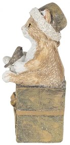Vánoční dekorativní soška kočky s čepicí na dárku – 5x4x10 cm