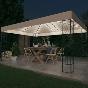 Altán se světelnými LED řetězy 3 x 4 m krémový textil 3070328