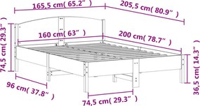 vidaXL Rám postele s čelem voskově 160x200 cm masivní borovice [3216195] Barva: Hnědá