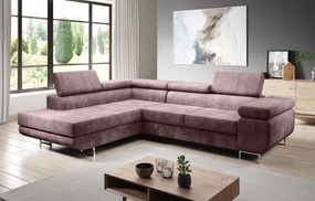 Rozkládací rohová sedačka ALBERTO DELUXE pravý roh růžová