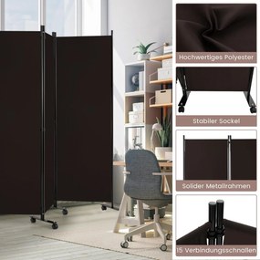 Costway Šestidílný skládací paraván na kolečkách 172 cm, hnědý