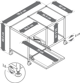Tchibo - Kovový odkládací stolek »Cn3« s 1 výklopnými dvířky a kolečky - barva: šedá