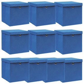 Úložné boxy s víky 10 ks modré 32 x 32 x 32 cm textil 288340