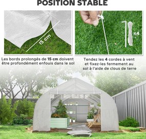 Outsunny Tunelový Skleník 24 m² s PE Krytem a Pozinkovaným Ocelovým Rámem Ø 24 mm 12 Zelených Oken a Rolovacích Dveří 8 x 3 x 2 m Bílá