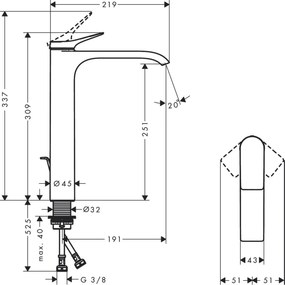 Hansgrohe Vivenis, umyvadlová baterie 250, s výpustí, EcoSmart, chromová, 75040000