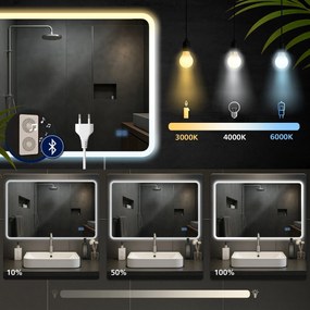 Koupelnové zrcadlo Jericho 70x100 s Bluetooth – čiré sklo
