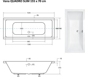 Besco Quadro Slim obdélníková vana 155 x 70 cm akrylát bílá VANQAUD155SLIM new