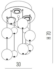 Metal Lux 251.330.01 Bolero, luxusní závěsné svítidlo, 12 kuliček čirého skla, 3x10W GU10, prům. 30cm, délka závěsu: 70cm