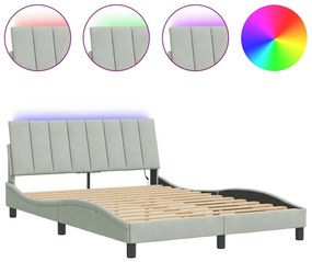 vidaXL Rám postele s LED osvětlením světle šedý 140 x 200 cm samet