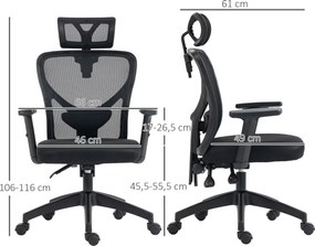 Vinsetto Kancelářská Židle, Kancelářská Židle, Nastavitelný Hlava a Opěrky Rukou, Naklápěcí Ergonomický Opěrák, Výškově Nastavitelný Sedák, Otočná, P…