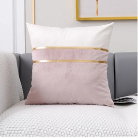 Luxusní sametový povlak na polštář se zlatým proužkem ve dvou velikostech Barevná varianta: B - růžovo-bílá, Velikost: 45x45 cm