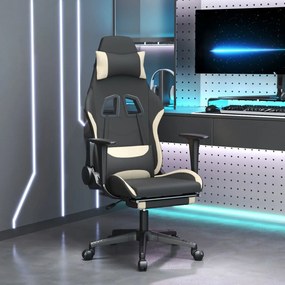 Masážní herní židle s podnožkou černá a krémová textil - Default Title