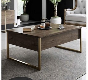 Designový konferenční stolek Hallan 90 cm ořech/zlatý