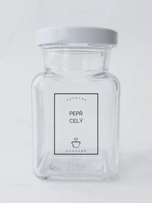 Samolepka na kořenky PEPŘ CELÝ průhledná 3 × 4 cm základní písmo