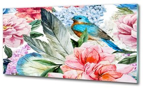 Wallmuralia Fotoobraz skleněný na stěnu do obýváku Květiny a ptáci 100x50