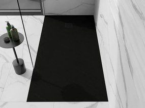 Mexen Stone+, obdélníková vanička z minerálního kompozitu 160 x 80 cm, černá, černá krytka, 44708016-B