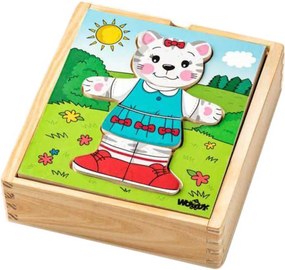 WOODY DŘEVO Baby puzzle šatní skříň kočička 18 dílků *DŘEVĚNÉ HRAČKY* 90019