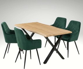 Vikio Jídelní set pro 4 osoby 160x90 cm soft dub noha X zelená židle s područkami VJS226-4Z