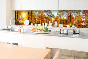 DIMEX | Fototapeta do kuchyně Barevný podzimní les KI-350-188 | 350 x 60 cm | hnědá, žlutá, oranžová