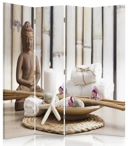 Ozdobný paraván, Buddhův klid - 145x170 cm, čtyřdílný, obustranný paraván 360°