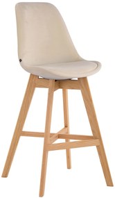 Barová židle Cannes ~ samet, dřevěné nohy natura - Krémová
