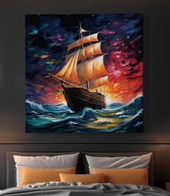 Obraz na plátně - Plachetnice Sirene na nočním rozbouřeném moři FeelHappy.cz Velikost obrazu: 60 x 60 cm