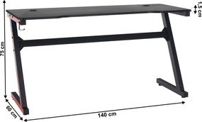 Herní stůl / počítačový stůl, černá / červená, MACKENZIE 140cm