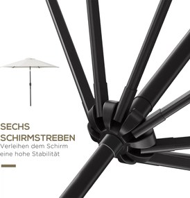 Outsunny Hliníkový Zahradní Slunečník Ø260x235 cm Sklopný Zahradní Parasol s Kličkou a 6 Kovovými Tyčemi pro Venkovní Terasu a Balkon Krémový