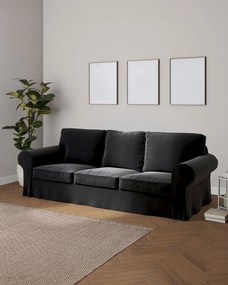 Potah na pohovku IKEA  Ektorp 3-místná, rozkládací STARÝ MODEL PIXBO barva černá látka lesklé, sametová