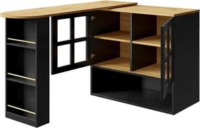 Aosom 360° otočný jídelní bar, s regálem na občerstvení a 5 odkládacími plochami, 138-204 x 39 x 102,5 cm, černá