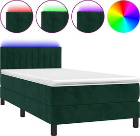 Box spring postel s matrací a LED tmavě zelená 90x190 cm samet 3134498