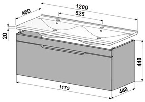 Závěsná skříňka s umyvadlem Plano Davos 1Z bílá A0016 120 x 45 x 46 cm