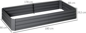 Outsunny Velkokapacitní Obdélníkový Kovový Zahradní Květináč 180 x 90 x 29,5 cm s Tyčemi pro Rajčata a Popínavé Rostliny
