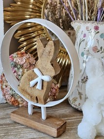 Dřevěná dekorace králíček s mašlí na podstavci - Ø 18*23,5 cm