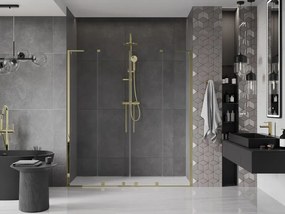 Mexen Velar L Duo, posuvné sprchové dveře do otvoru 200 cm, 8mm čiré sklo, zlatá lesklá, 871-200-003-02-50