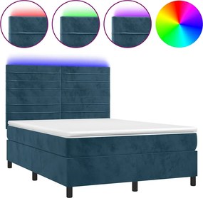 Box spring postel s matrací a LED tmavě modrá 140x200 cm samet 3136189