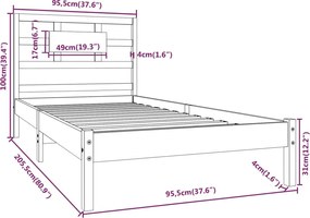 vidaXL Rám postele masivní dřevo 90 x 200 cm [3105652] Barva: Bílá