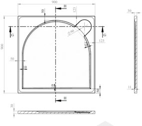 Olsen Spa Čtvercová mramorová sprchová vanička LAKA Rozměr A - 90 cm, Rozměr B - 90 cm VANKCCTVER90